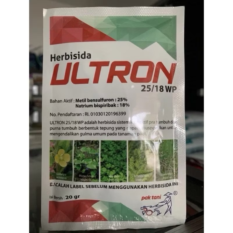 Jual Herbisida ULTRON 25/18 WP 20 Gram | Herbisida selektif Pembasmi rumput di padi Kemasan ...