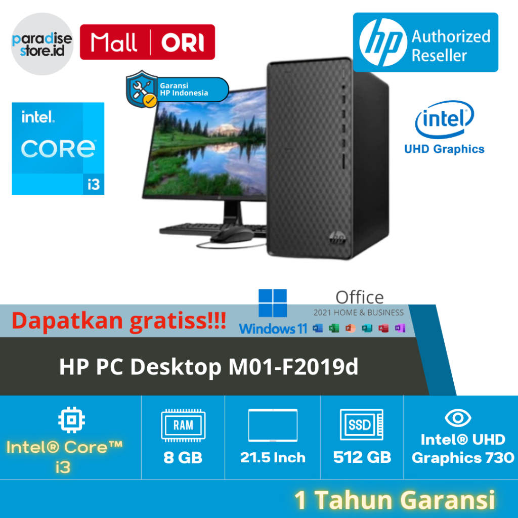 Jual HP PC Desktop M01-F2019d Core i3 Gen12 8GB 512GB WIN11 OHS | Shopee Indonesia