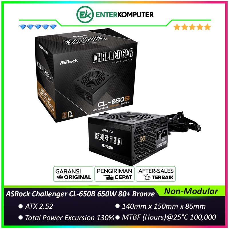 Jual ASRock Challenger CL-650B 650W 80 PLUS Bronze Non-Modular / PSU 650 Watt | Shopee Indonesia
