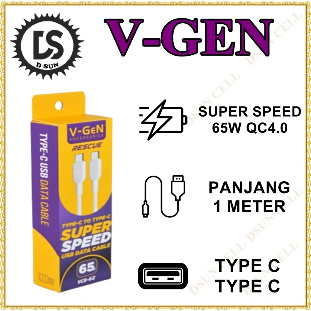Jual Kabel Data USB V-GeN VCB-62 Super Fast Charging 65W 3A QC4.0+ PD ...
