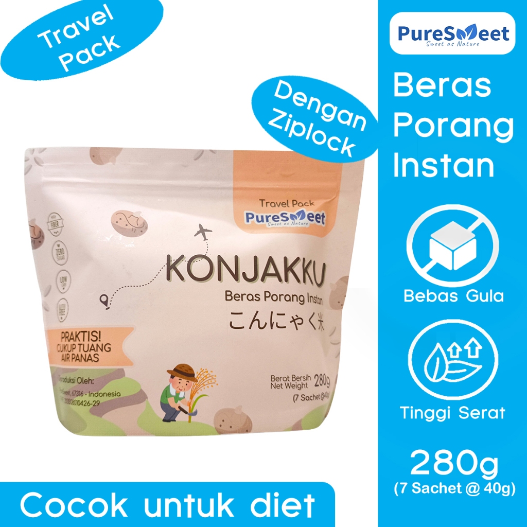 Jual PureSweet Beras Porang Instan Travel Pack isi 280g (7 Sachet @ 40g ...