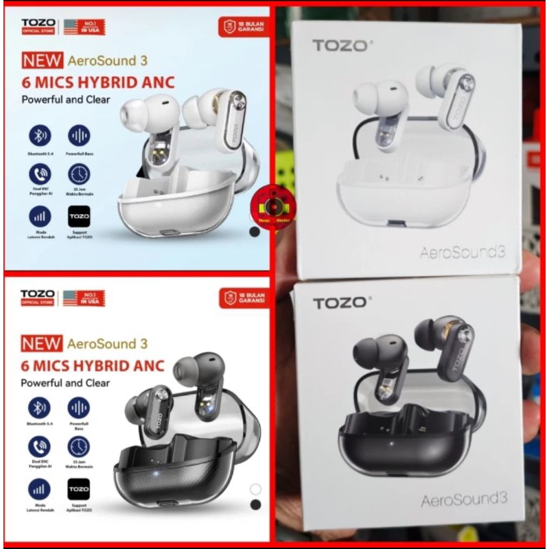 Jual TWS Tozo aerosound 3 ANC ENC 6mics Aerosound3 Earphone Bluetooth Wireless low latency ...
