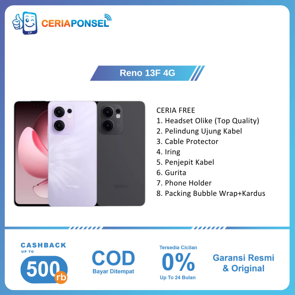 Jual OPPO Reno 13F 4G 8/256GB, Mediatek Helio G100 Amoled 120Hz 5800 mAh 45W | Garansi Resmi ...