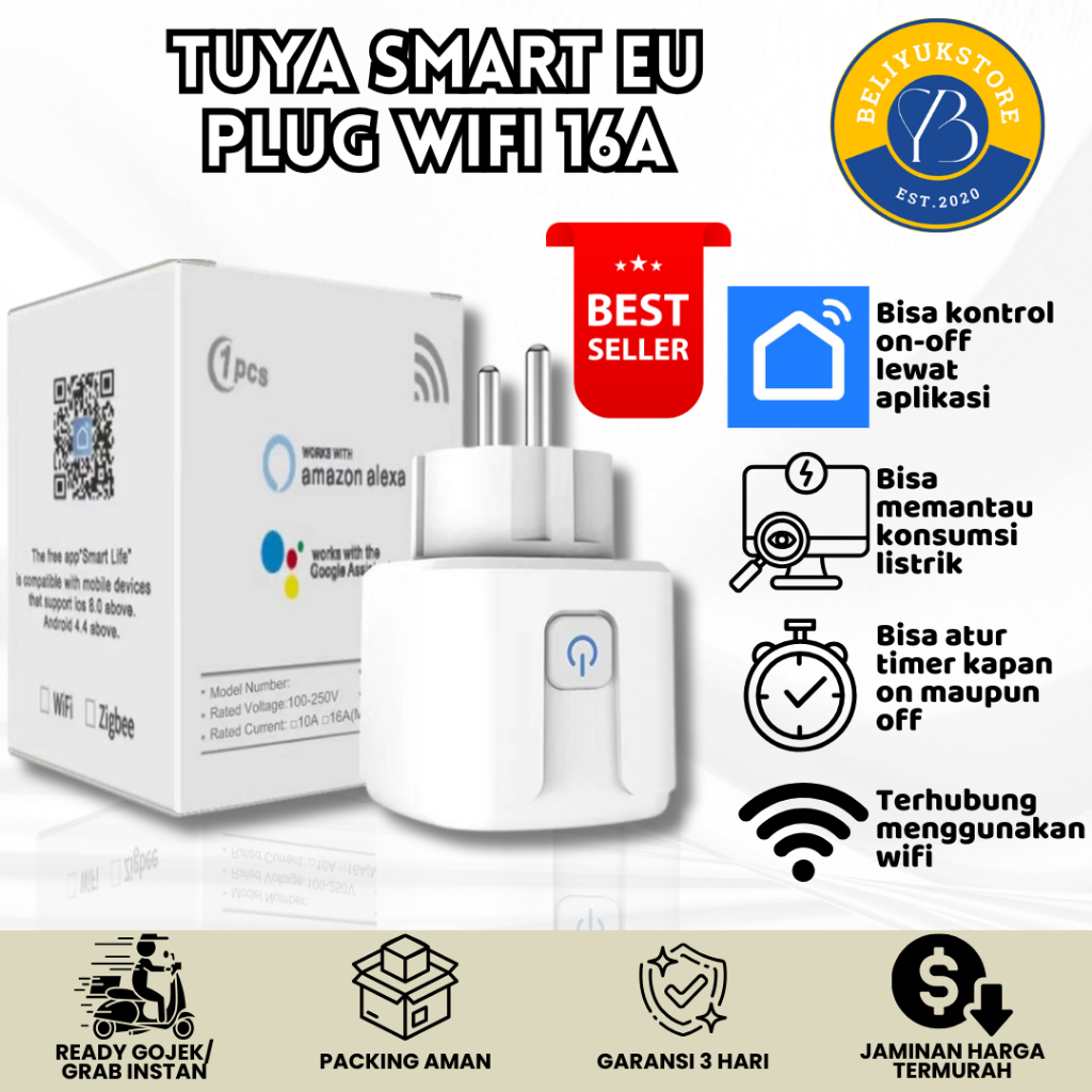 Jual TUYA SMART EU PLUG WIFI 16A TIMER ENERGY STOP KONTAK COLOKAN ...