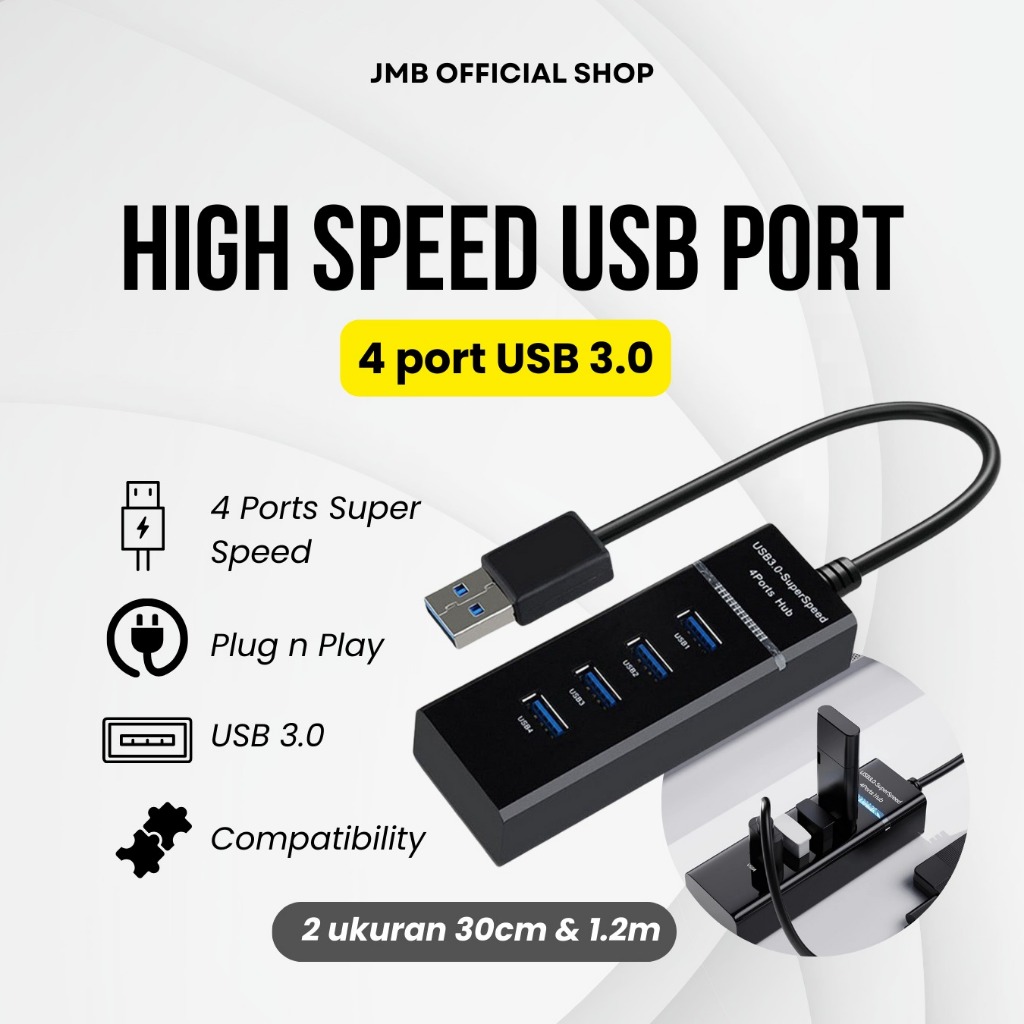 Jual (JMB) USB3.0 HUB 4 PORT / USB HUB / USB 3.0 HUB HIGH SPEED 4 PORT 30CM - 1.2M | Shopee ...