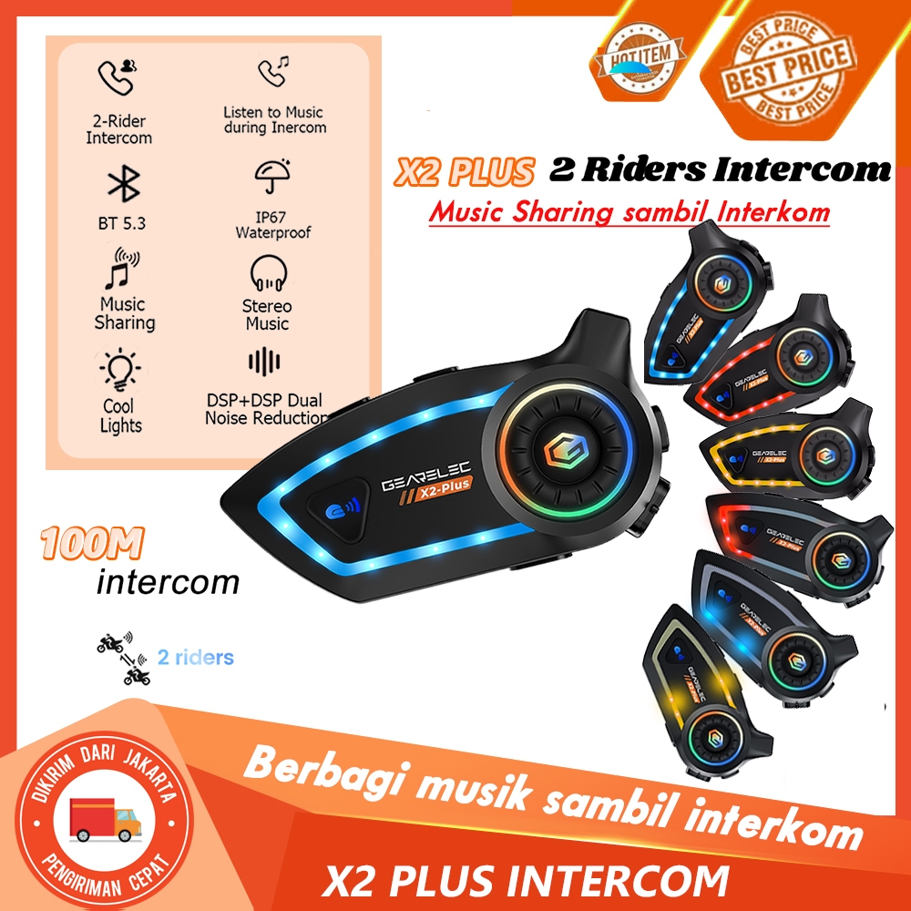 Jual GEARELEC X2 Plus Helm Intercom Headset 2 Riders 50m intercom ...
