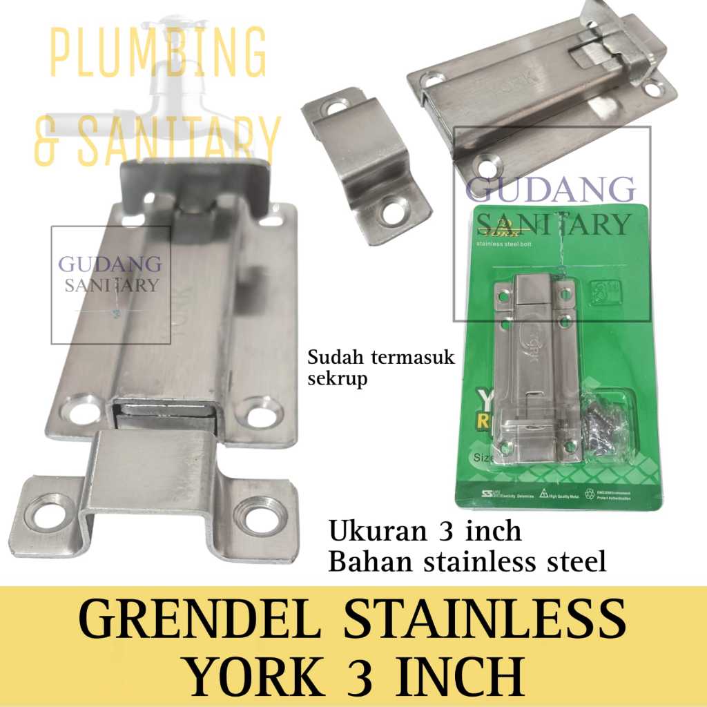 Jual York grendel slot stainless 3 inch grendel kunci pintu kamar atau ...