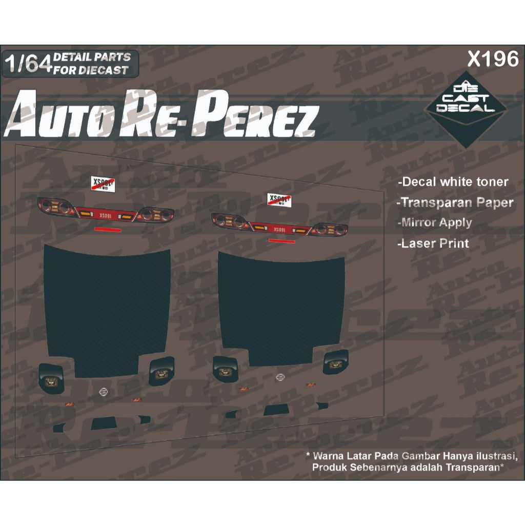 Jual Decal WHITE TONER Carbon X196 NISSAN 180SX untuk DIECAST 1/64 ...