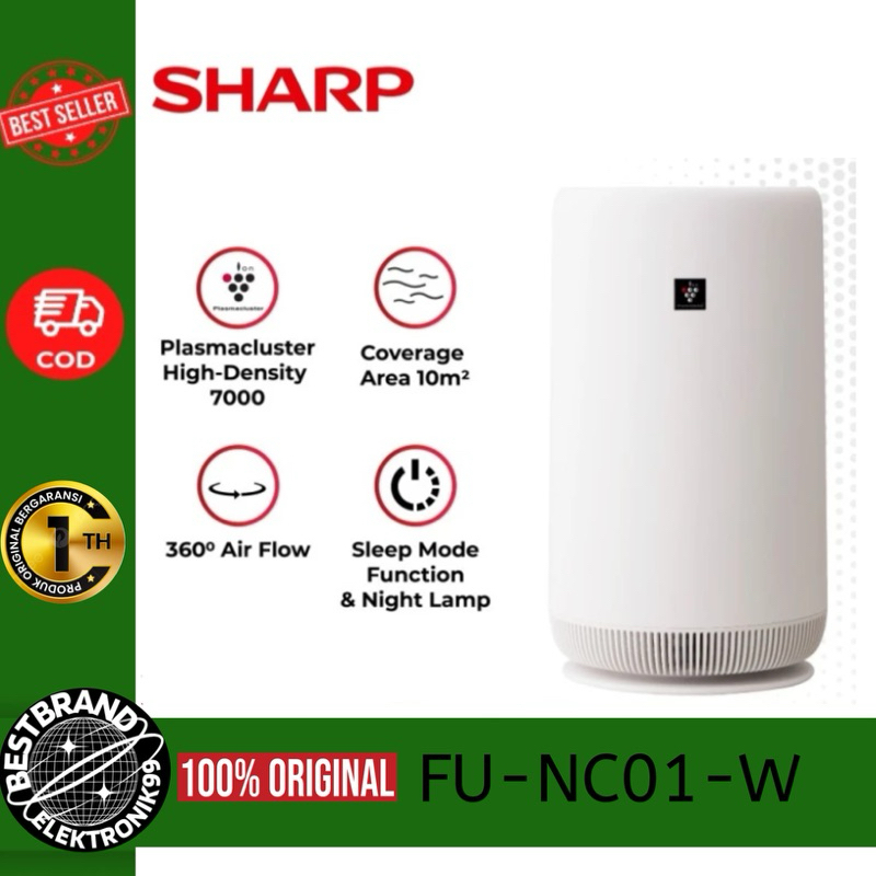 Jual SHARP FU-NC01-W SMALL TOWER AIR PURIFIER PLASMACLUSTER COVERAGE 10M2 FUNC01W FUNC01 ...