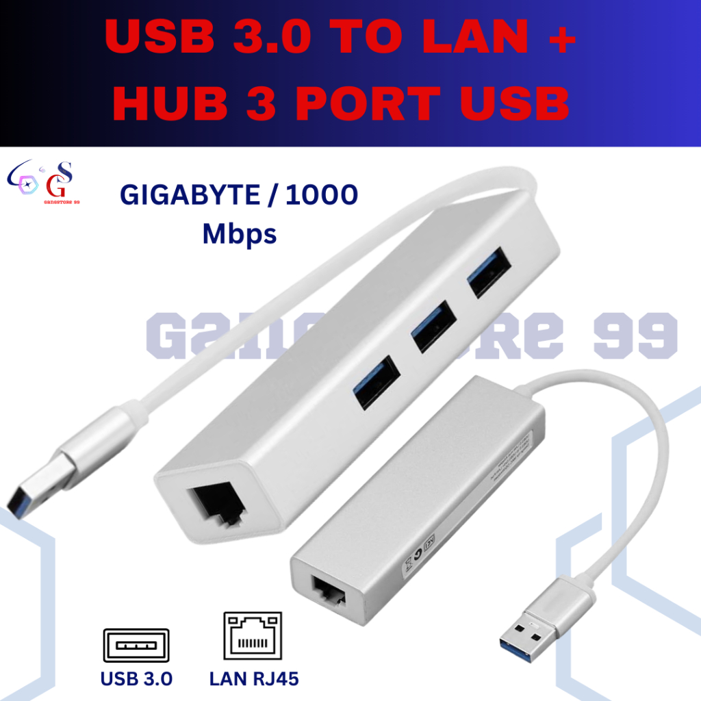 Jual Adapter USB HUB 3.0 to LAN Ethernet RJ45 + 3ports USB A / USB 3.0 ...