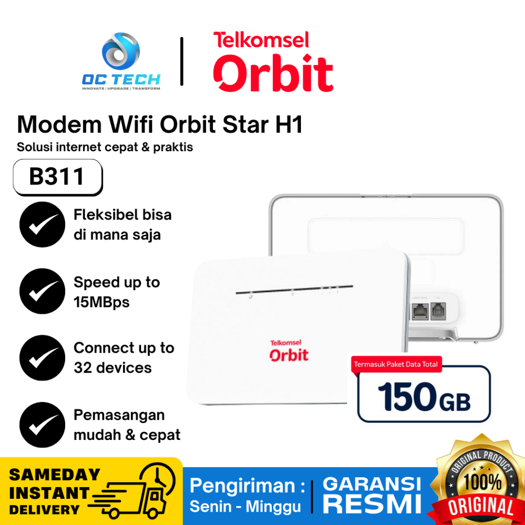 Jual Telkomsel Orbit Star H1 B311 Modem WiFi LAN Router 4G Huawei Free ...