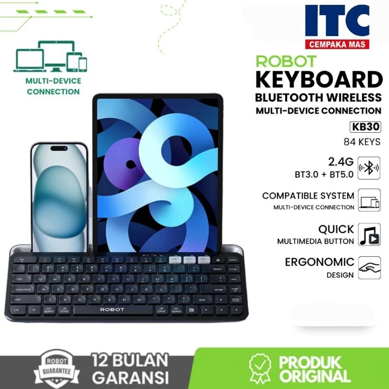 Jual Bluetooth Keyboard Wireless Robot KB30 Multi Device Windows MAC ...