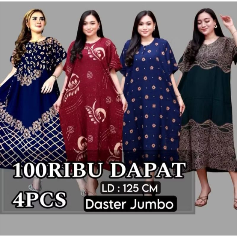 Jual 100 dapat 4 pcs Baju daster motif rayon jumbo bumil || Paket hemat ...