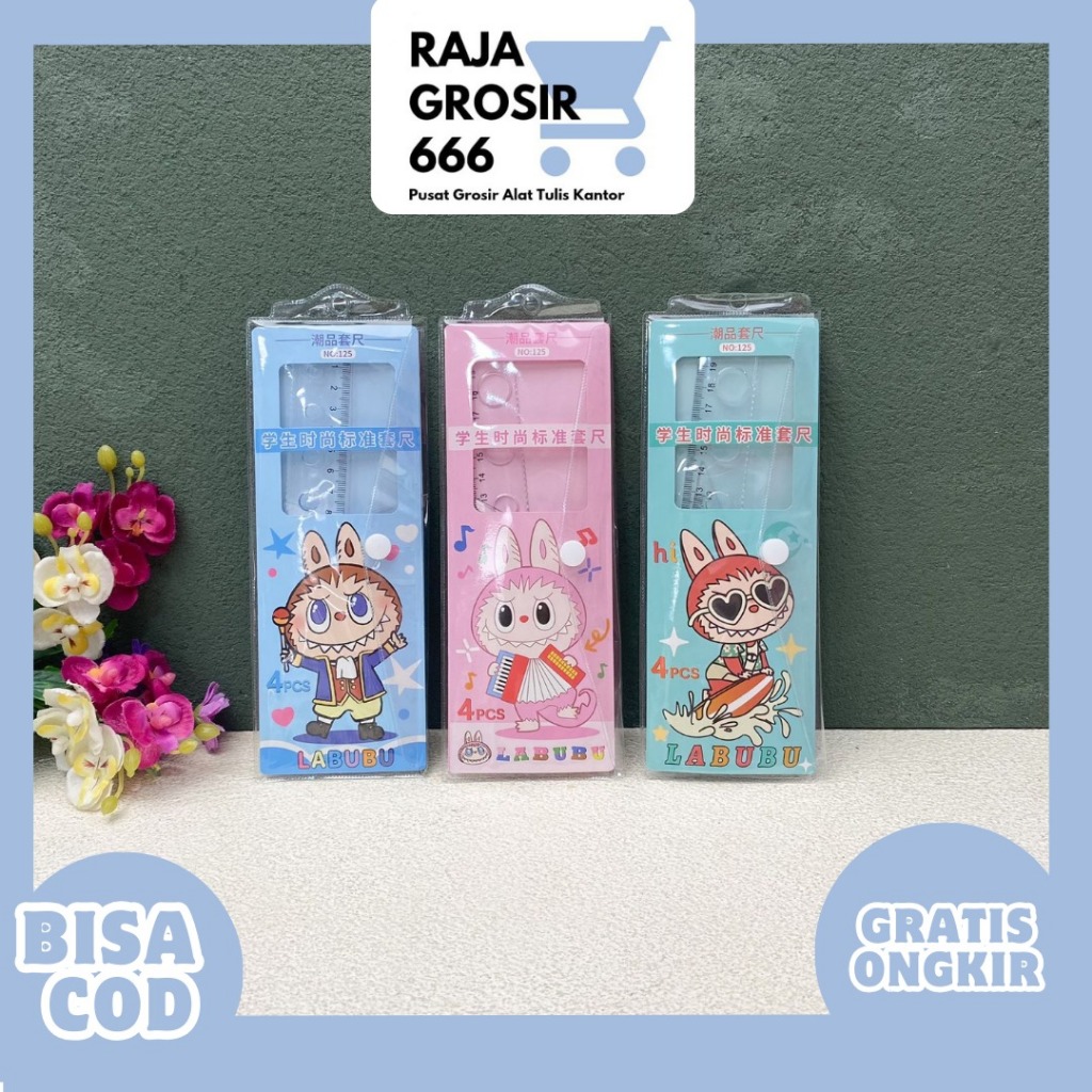 Jual Penggaris set Labubu 4 in 1 PGG-1749 / Set penggaris busur ...