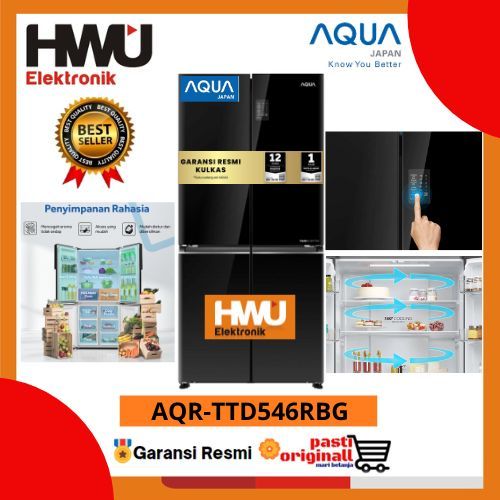 Jual AQUA AQR-TTD546RBG Kulkas Side By Side 456L 4 Pintu TWIN INVERTER ...