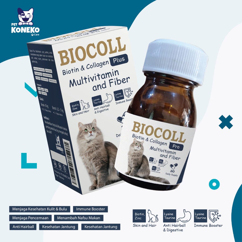 Jual Vitamin Bulu Kucing Biotin Plus Collagen 30 kapsul BIOCOLL ...