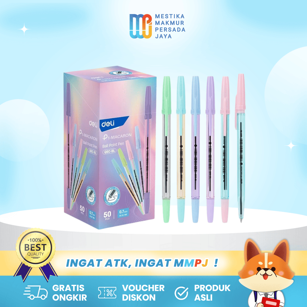Jual Deli Pulpen Ballpoint EQ6C-BL | Tinta Biru 0.7mm - Warna-Warni ...
