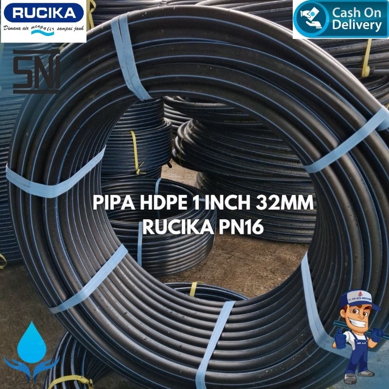 Jual Pipa HDPE Atau Selang Hitam 1 Inch Merek RUCIKA PN16 Selang 32MM 1 ...