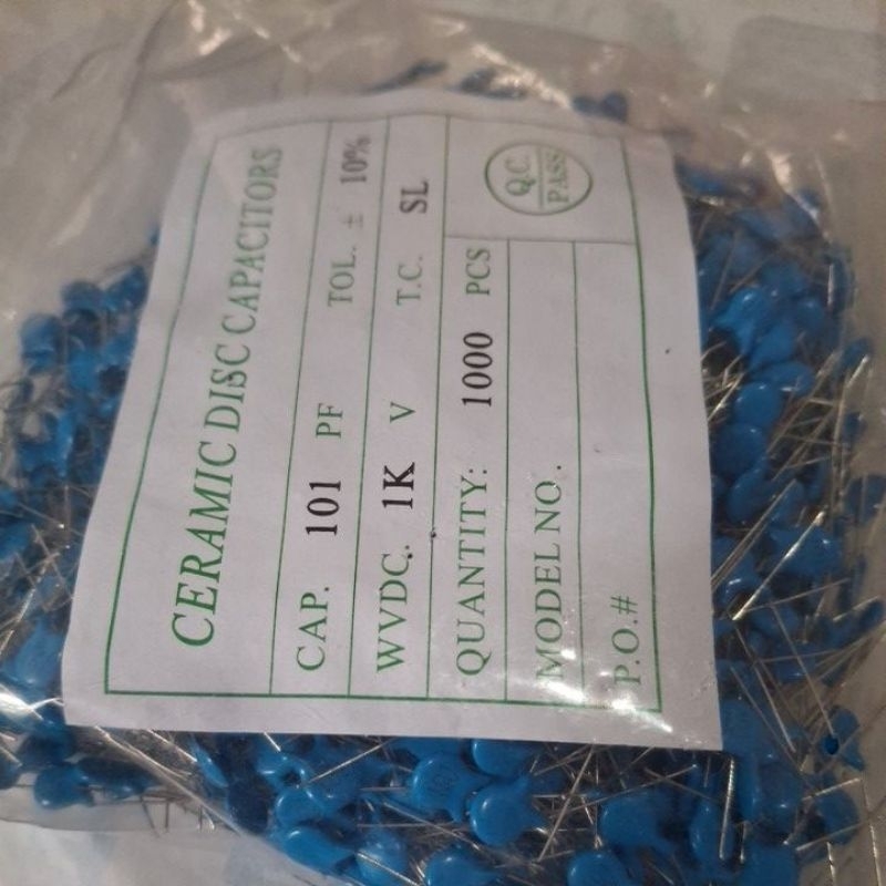 Jual 100 pcs kapasitor 1kv 101 capacitor milar biru 1 kv 100 pf ...