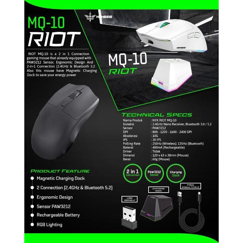 Jual NYK Nemesis Riot MQ10 / MQ-10 Mouse Wireless Dual Mode ...