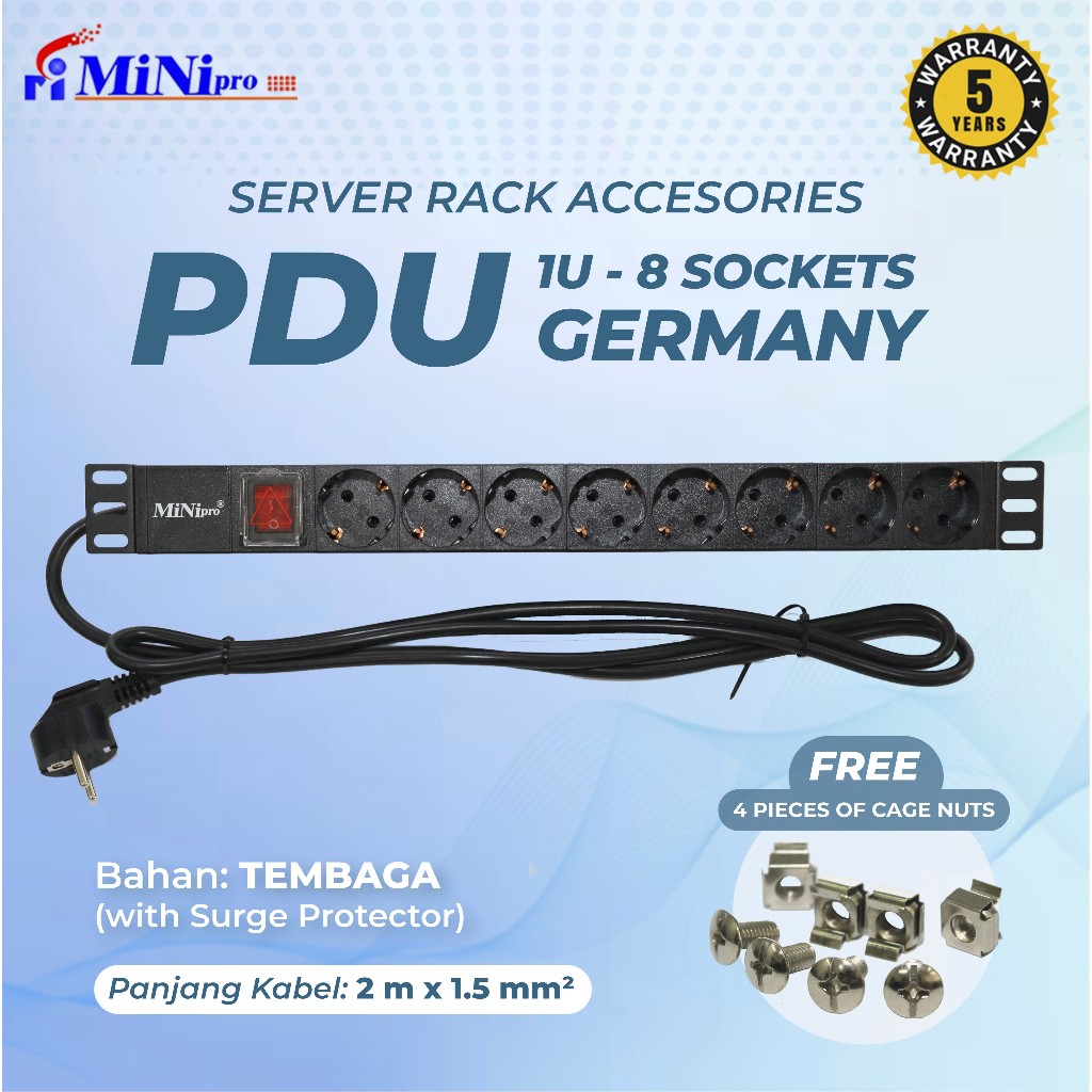 Jual Minipro Power Distribution Unit Rack Server 8 Port Germany Socket/1U 8Way PDU Germany/ PDU ...