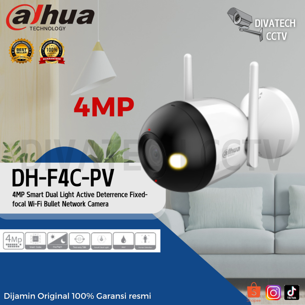 Jual DH-F4C-PV 4MP Smart Dual Light Active Deterrence Fixed-focal Wi-Fi Bullet Network Camera ...
