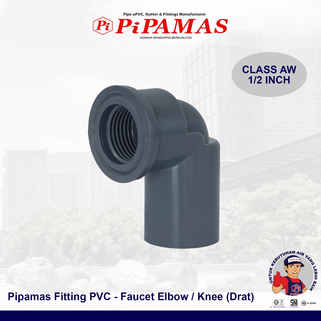 Jual PiPAMAS Fitting PVC - Faucet Elbow / Knee (Drat) 1/2" (Inch ...