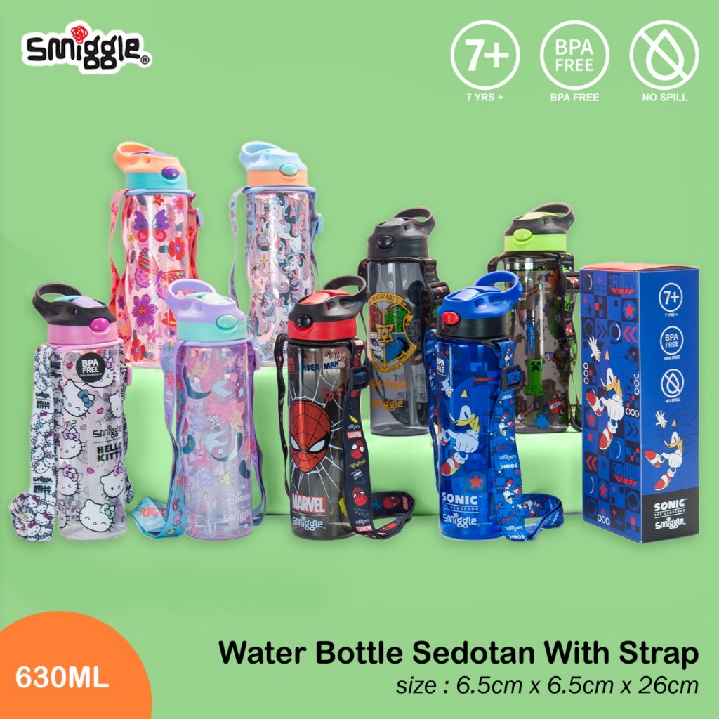 Jual SMIGGLE Botol Air Minum Anak Sedotan silicone 630ml dengan set tali panjang SM446702T ...