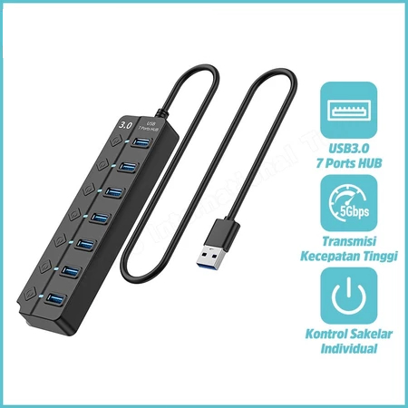 Jual (HOT) USB Hub 7-in-1 USB 3.0 5Gbps saklar independen KV-AD22 Black ...