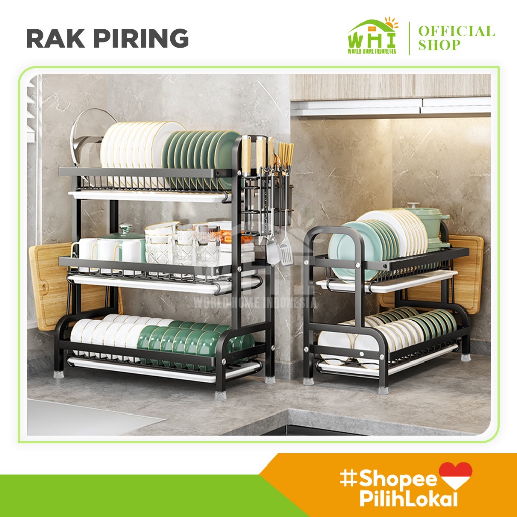 Jual World Home Rak Piring Stainless Dapur Rak Piring 2 & 3 Susun Rak ...