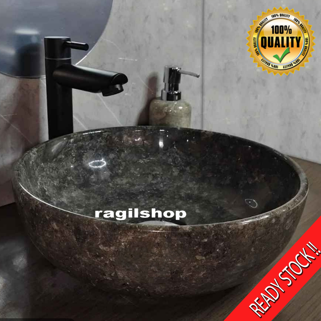 Jual Wastafel Marmer Bulat 35cm Abu Abu Grey Halus Luar Dalam Awet ...