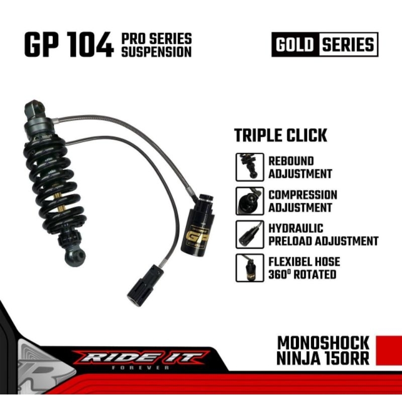 Jual Monoshock tabung pisah Fleksibel Ninja RR 150 RIDE IT GP 103 dan GP 104 Gold Series Black ...