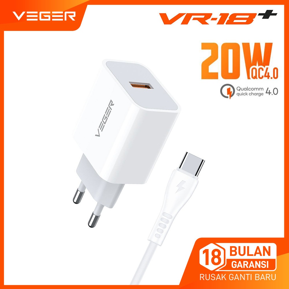 Jual VEGER Wall Charger VR-18+ 3.0A QC 3.0 Single Port USB Quick Charge Fast Charging | Shopee ...
