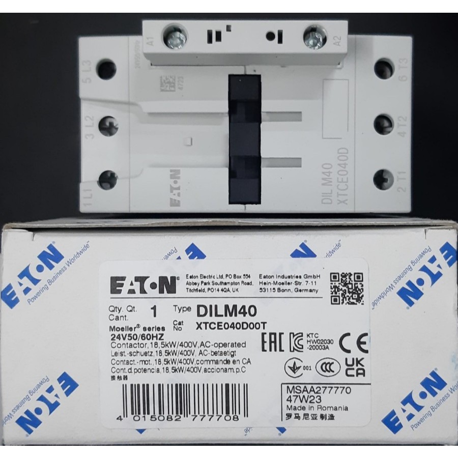 Jual EATON DILM40 24VAC 24V50/60Hz 277770 Contactor 18,5kW 24VAC EATON ...