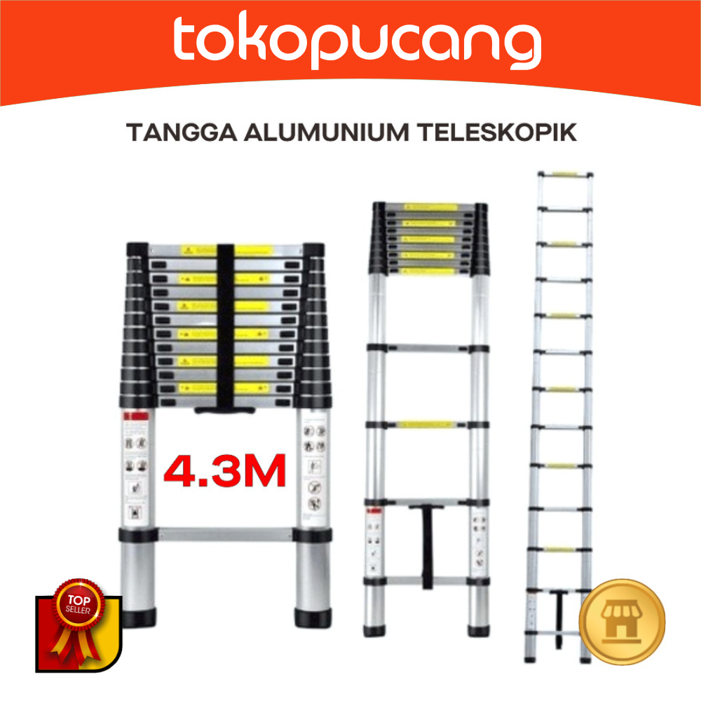 Jual Tangga Lipat Aluminium Teleskopik 4.3M Single Telescopic Ladder 4. ...