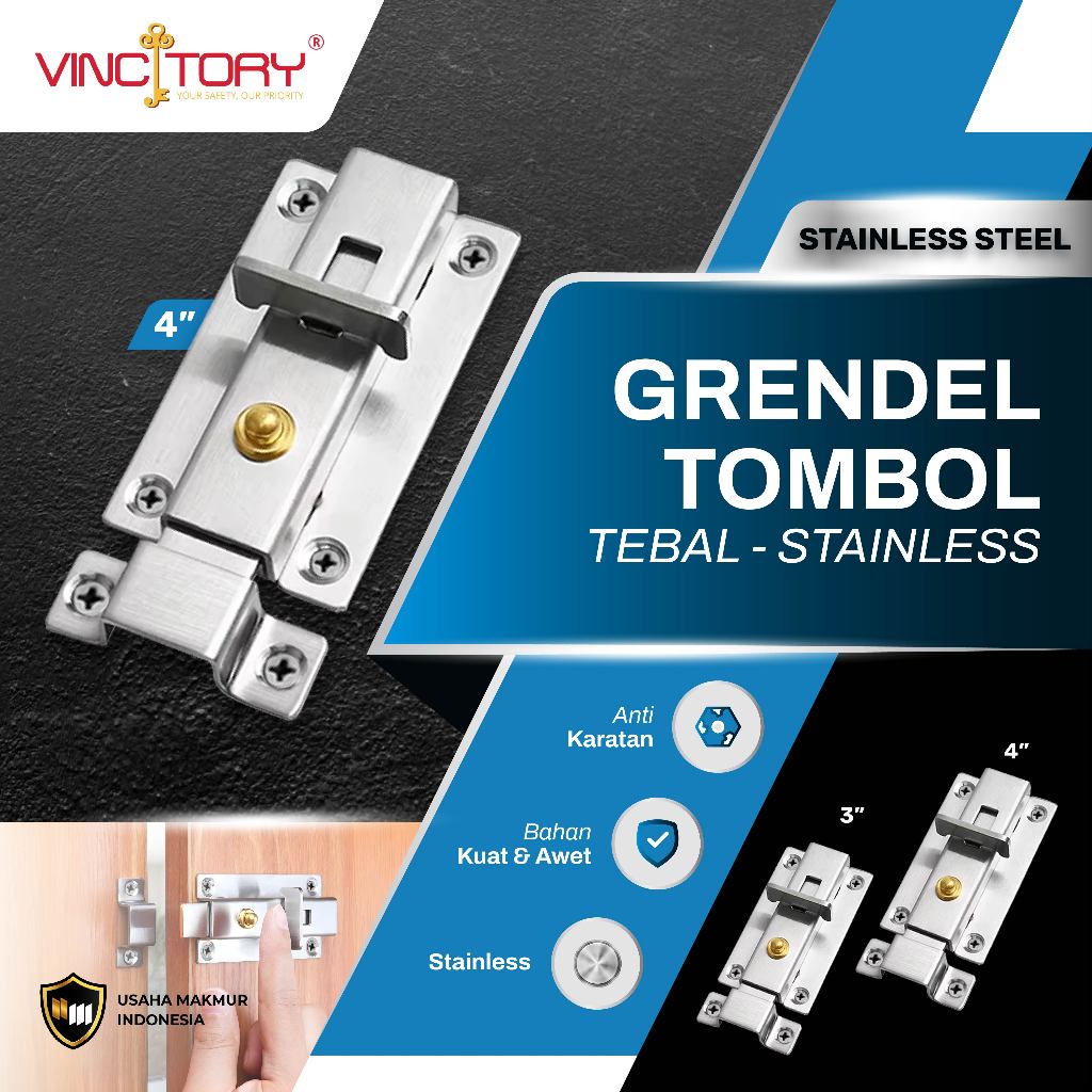 Jual Grendel Pintu Slot Stainless Tombol Otomatis | Grendel Kunci Pintu ...