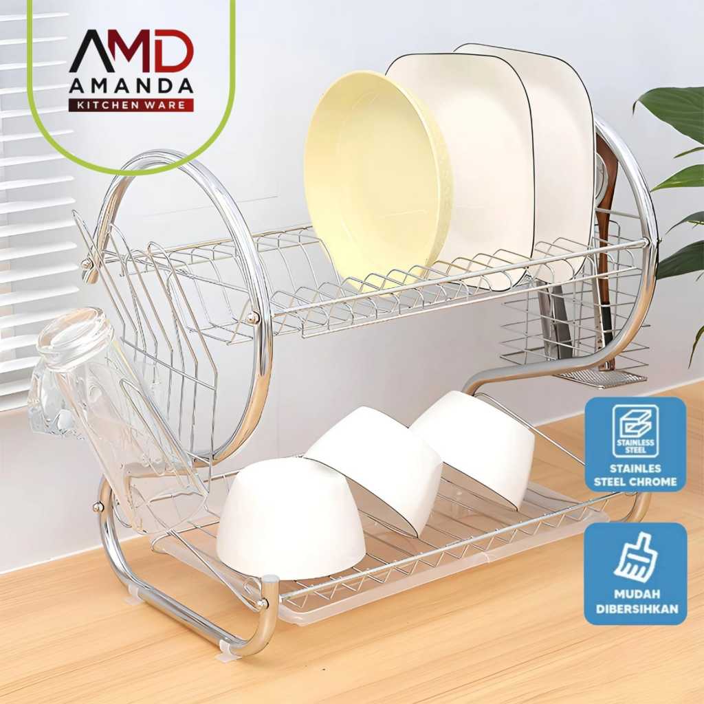 Jual Rak Piring 2 Susun Stainless Dish Drainer Rak Dapur Stainless ...