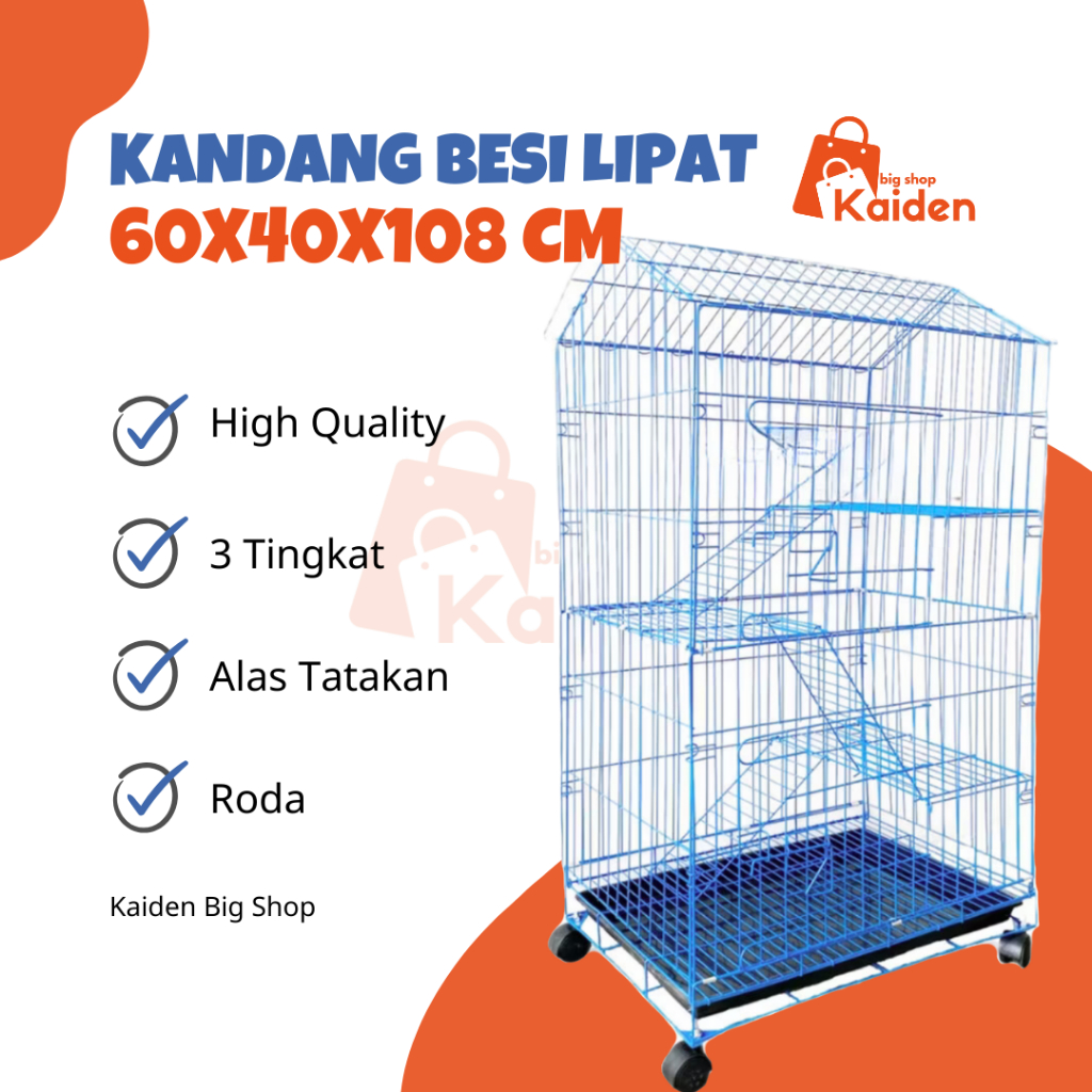 Jual Kandang Kucing kelinci Besi Lipat 3 tingkat Ukuran 60x42x108 cm ...