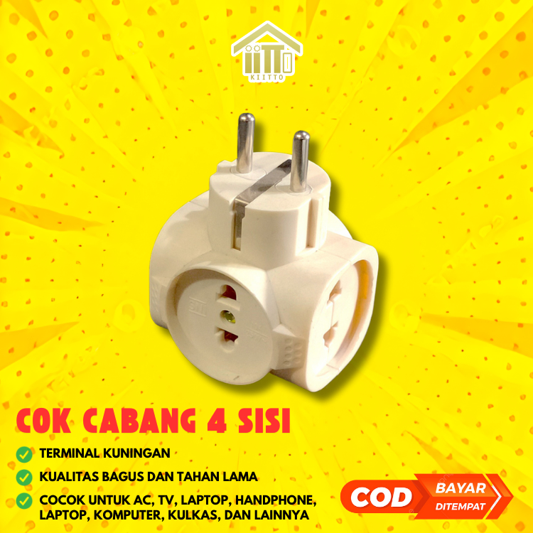 Jual STEKER TEE LISTRIK 4 CABANG / COLOKAN 4 LUBANG / STEKER 4 SISI ...
