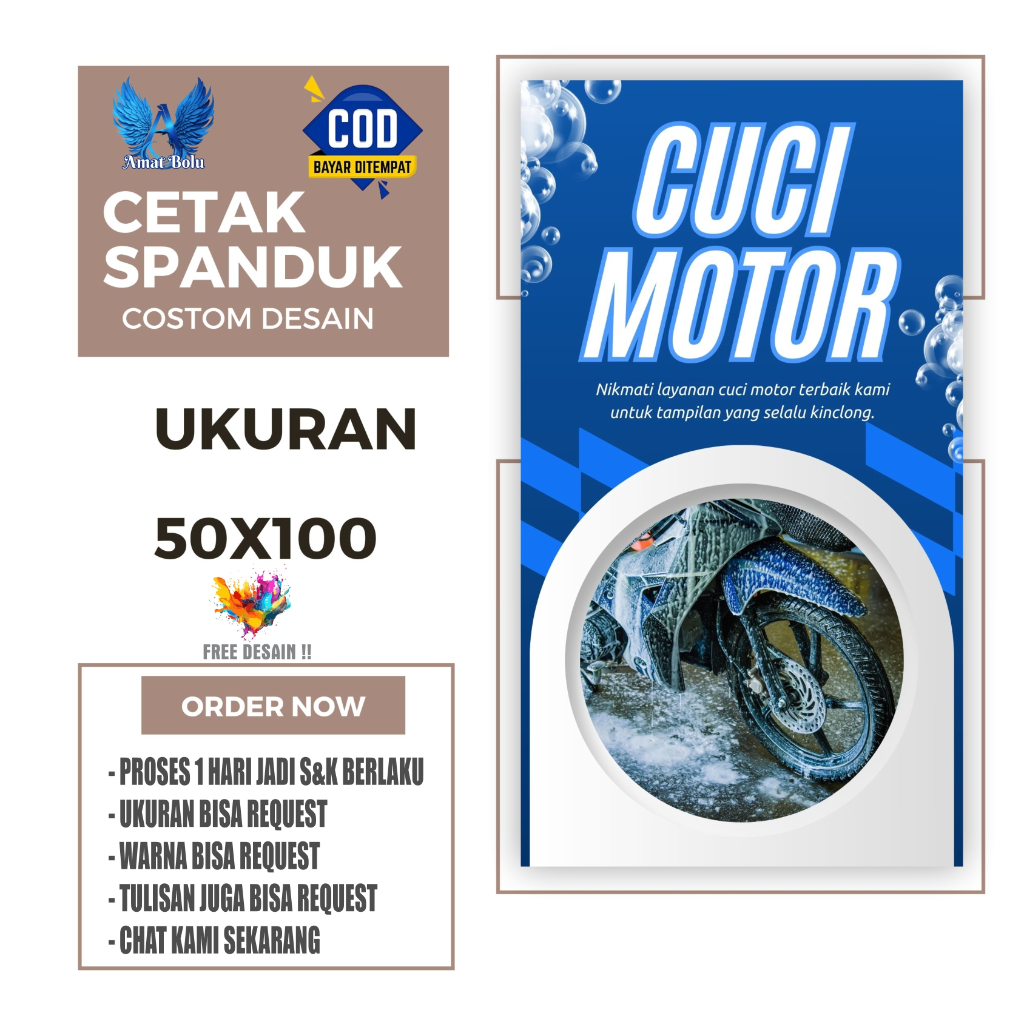Jual Cetak Spanduk Banner CUCI MOTOR Ukuran 50x100 cm Bisa Request ...