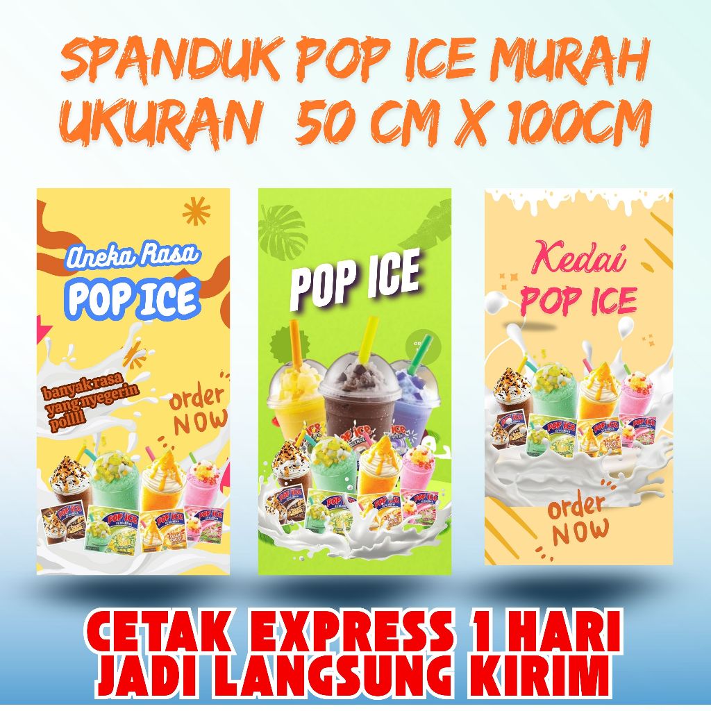 Jual Spanduk Banner Jualan POP ICE ukuran 50cmx100cm Murah Bisa Custom ...