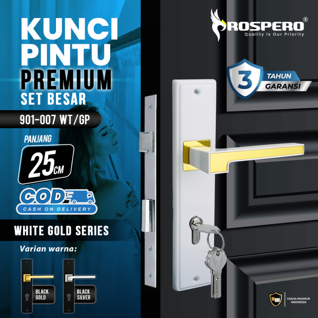 Jual PROSPERO Kunci Pintu Besar Handle / Gagang Pintu White Premium Gagang Set Body Garansi 3 th ...