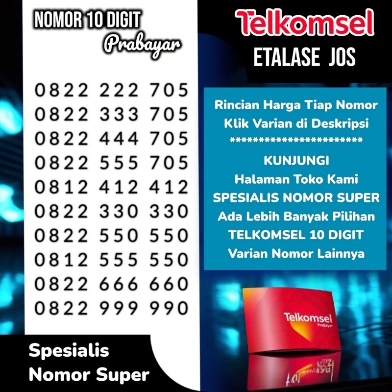 Jual Nomor Cantik Telkomsel 10 DIGIT - Nomer Cantik Prabayar - ABC PANCA 55555 66666 77777 88888 ...