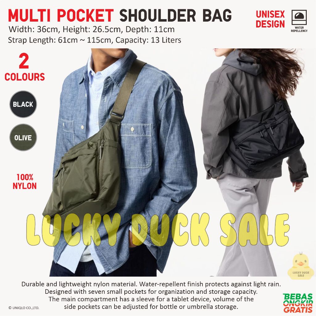 Jual UNIQLO Multi Pocket Shoulder Bag Nylon Tas Selempang 13L Unisex ...
