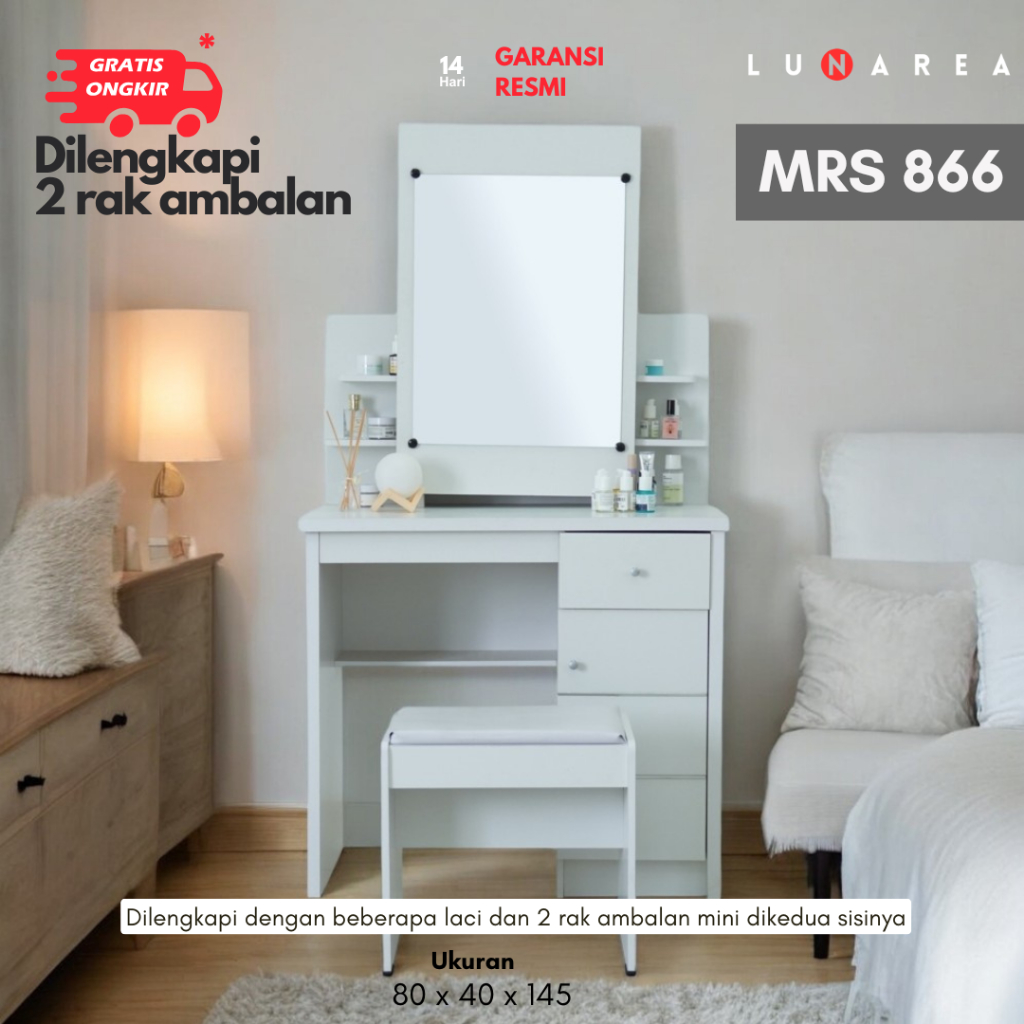Jual Lunarea Furniture - MRS 866 - Meja Rias Minimalis Aesthetic Modern / Meja Rias Kaca Sliding ...