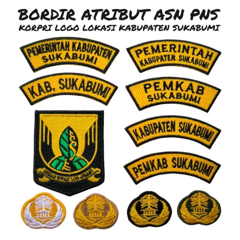 Jual BORDIR BADGE EMBLEM ATRIBUT PNS ASN KORPRI LOGO LOKASI KABUPATEN SUKABUMI | Shopee Indonesia