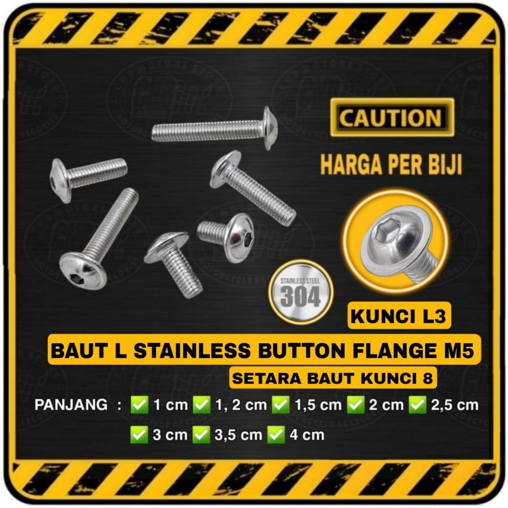 Jual BAUT L Button Flange STAINLESS M5 Setara untuk Baut Kunci 8 panjang 1 - 4 cm | Shopee Indonesia