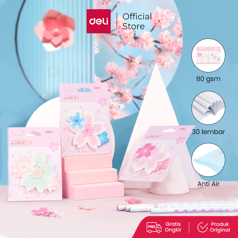 Jual Deli Sticky Notes / Memo Pad Lucu Bunga Sakura 80 GSM 30 Lembar ...