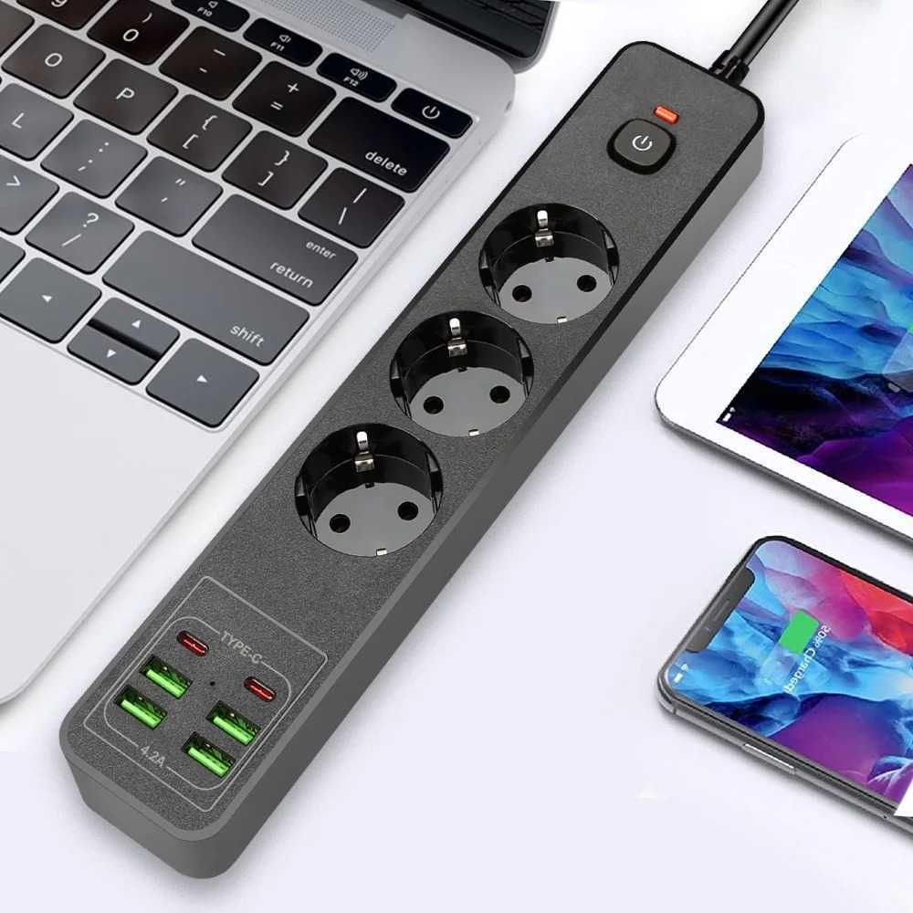 Jual Power Socket Stop Kontak 3 Lubang USB Type C EU Plug 10A 250V 3000W - BKL-03 EU 3AC ...
