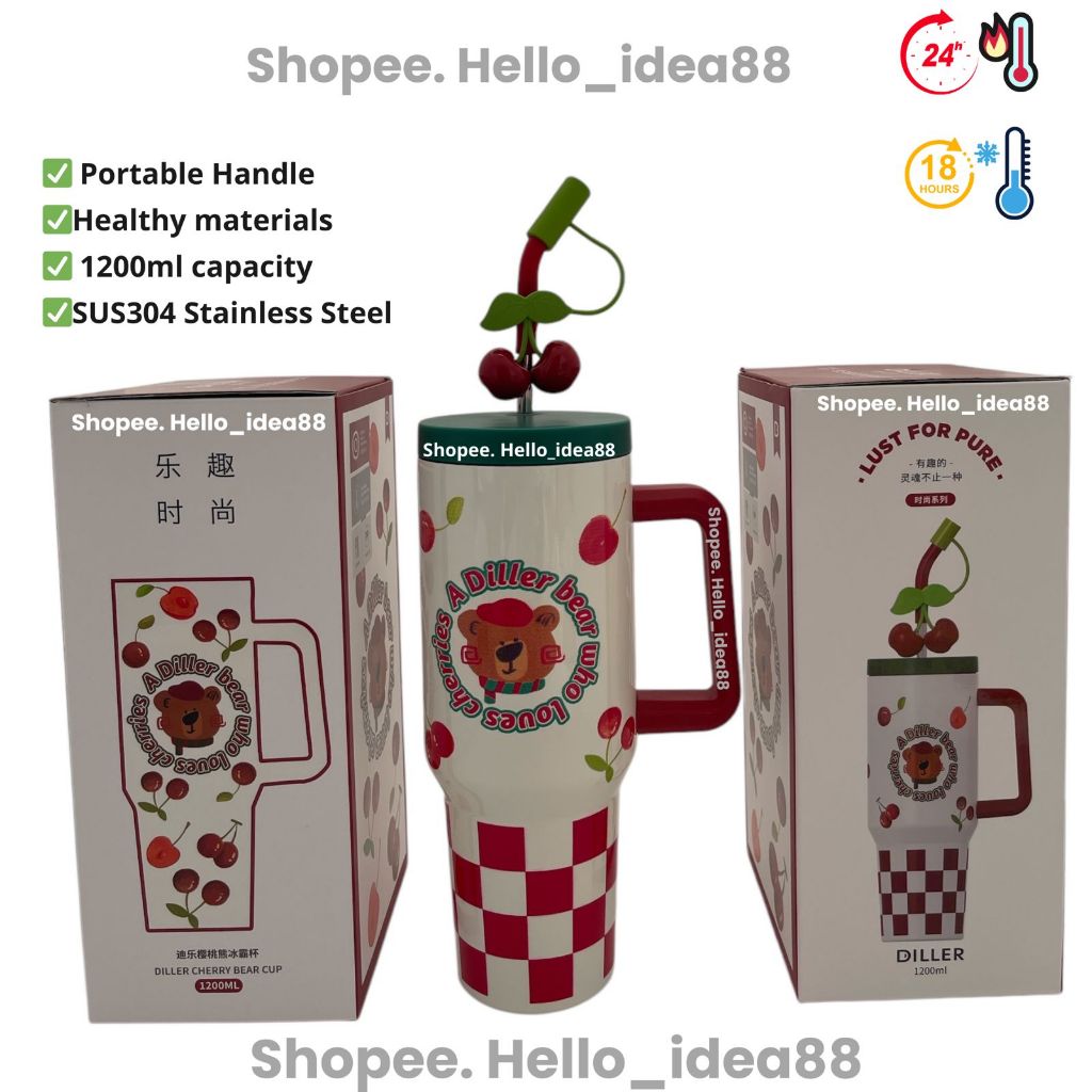 Jual Tumbler Diller Cherry Tumbler Tahan Panas Dingin 24 jam Botol ...